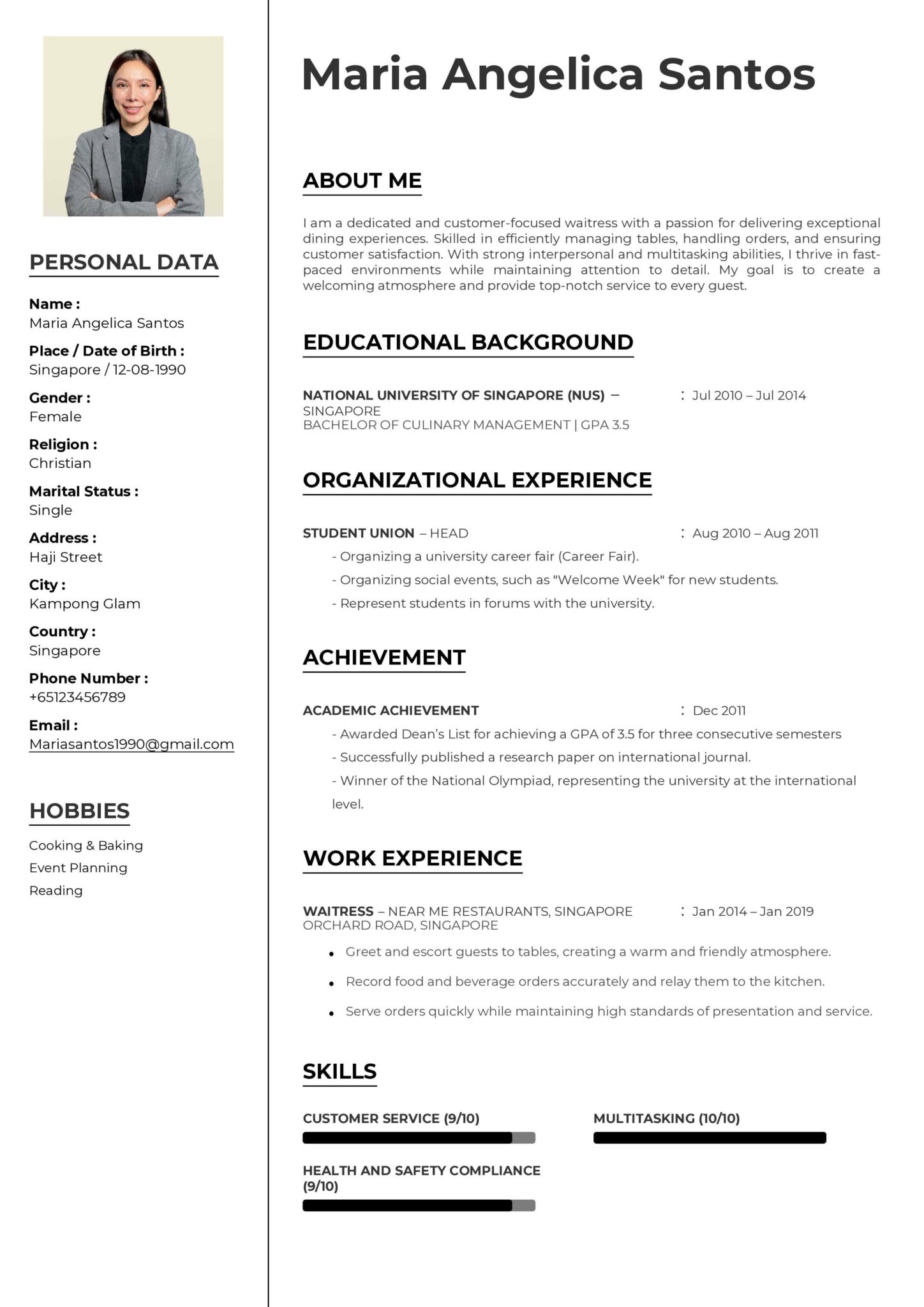 CV Example Waitress and Waiter with Tips - Blog BikinCV.co