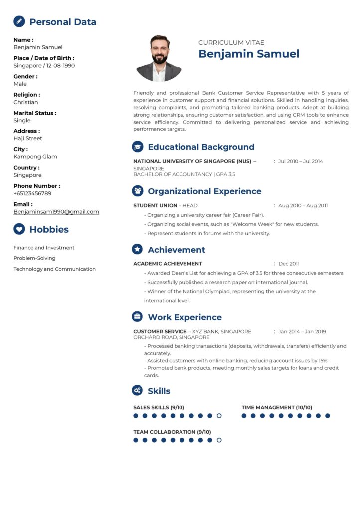 Bank Costumer Service CV Example 2025 - Blog BikinCV.co